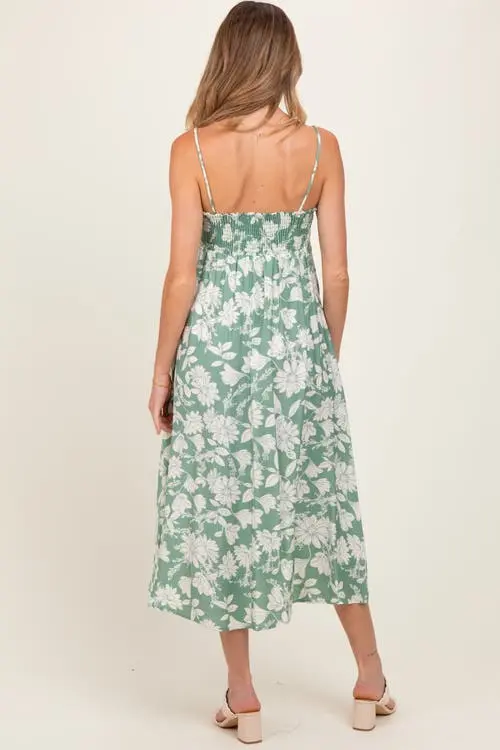 PINKBLUSH Olive Floral Sleeveless Midi Dress