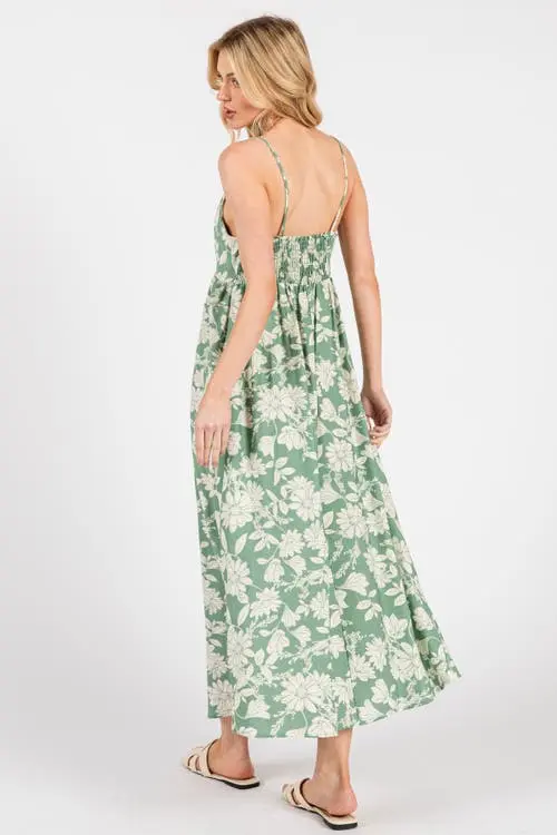 PINKBLUSH Olive Floral Sleeveless Midi Dress