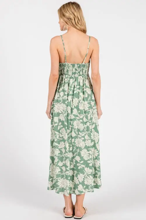 PINKBLUSH Olive Floral Sleeveless Midi Dress