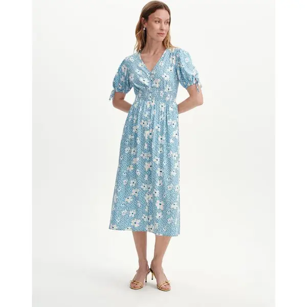 FINERY LONDON Margot Button Through Midi Dress - Blue Ditsy