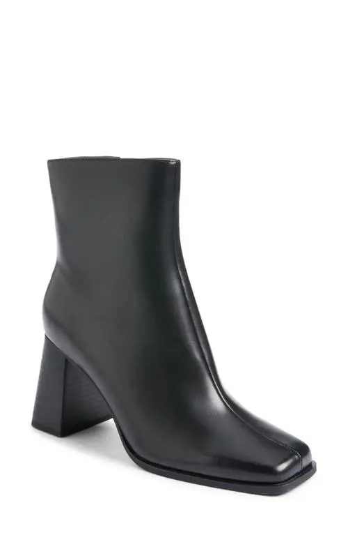 OPEN EDIT Liora Faux Leather Bootie With Block Heel And Square Toe - Black