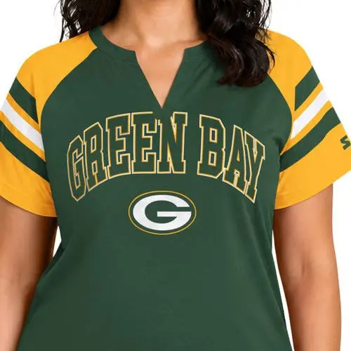 STARTER Bay Packers Game On Notch Neck Raglan T-shirt