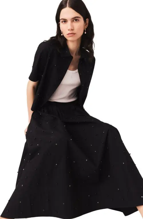 Maje Long Beaded And Rhinestone Skirt