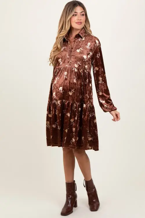 PINKBLUSH Floral Velvet Button Down Midi Dress