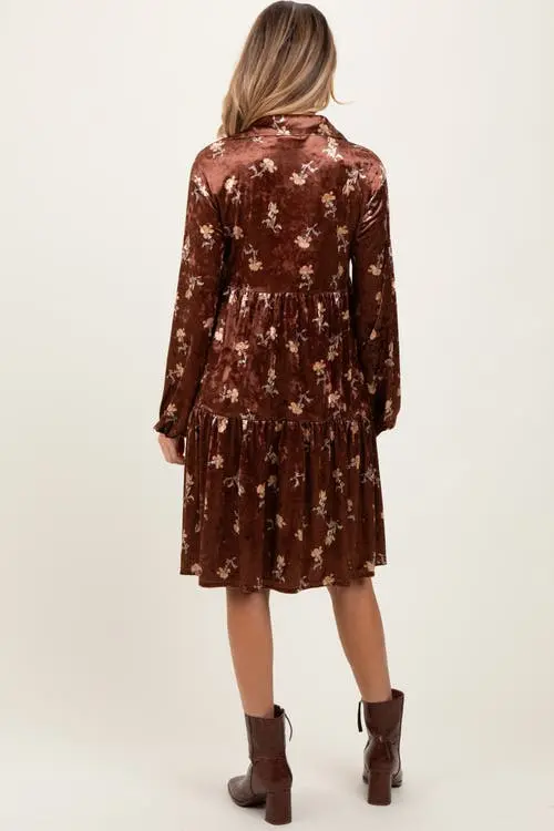 PINKBLUSH Floral Velvet Button Down Midi Dress