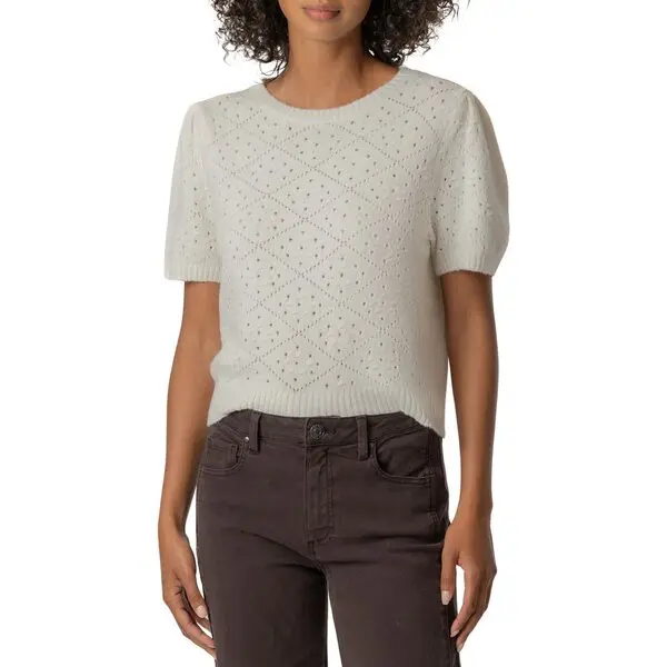 Kut From The Kloth Faith Pointelle Short Sleeve Sweater - Blossom