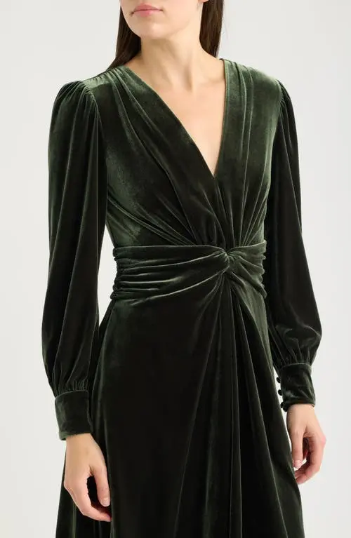 Vince Camuto Twist Front Long Sleeve Velvet Dress