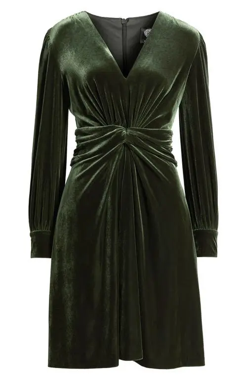 Vince Camuto Twist Front Long Sleeve Velvet Dress