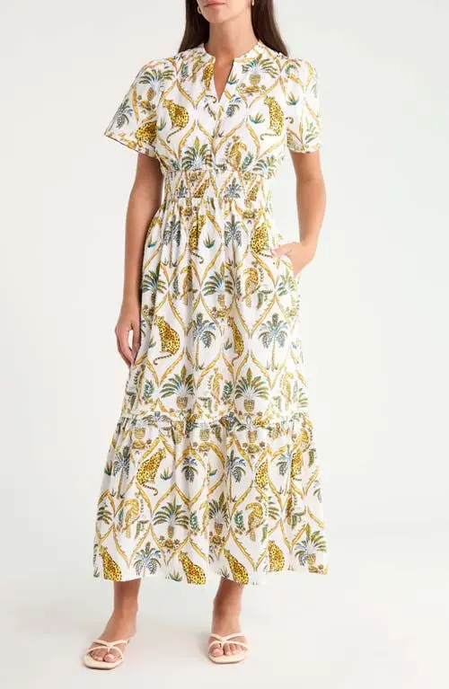 SUGARLIPS Belraj Tiered Cotton Poplin Maxi Dress - White-camel