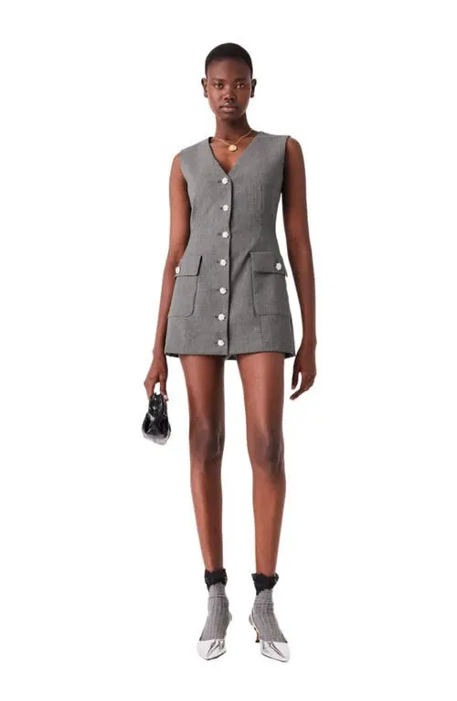 Maje Jewel Button Tailored Jumpsuit - Grey