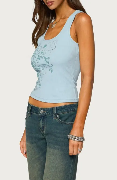 EDIKTED Veila Rhinestone Ribbed Graphic Tank