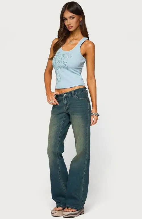 EDIKTED Veila Rhinestone Ribbed Graphic Tank