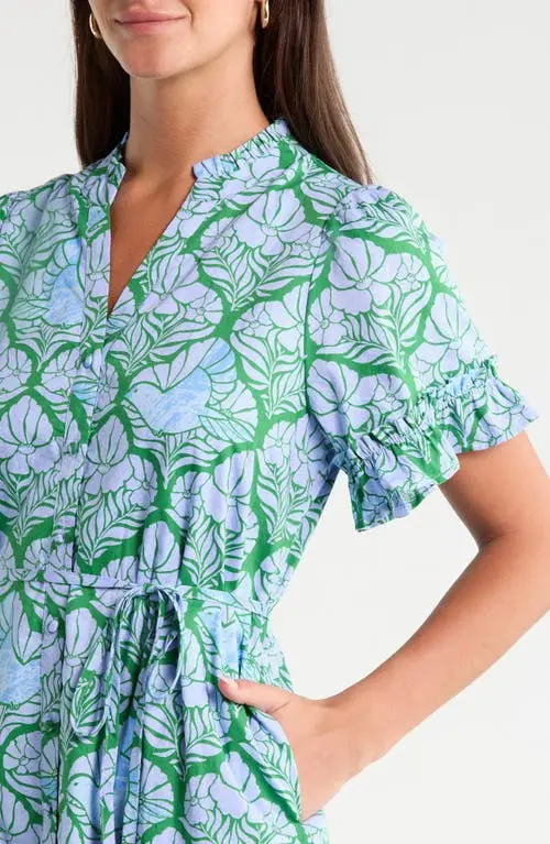 SUGARLIPS Alna Floral Ruffle Trim Button-up Midi Dress