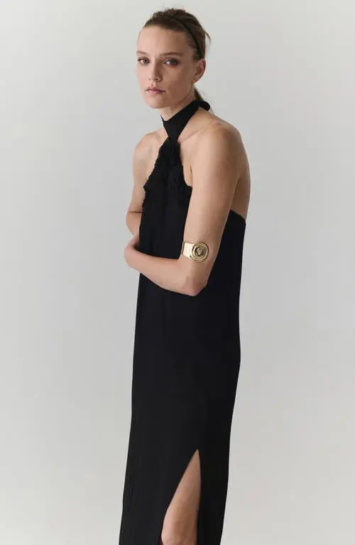 Mango Halter Neck Maxi Dress With Floral Appliqués