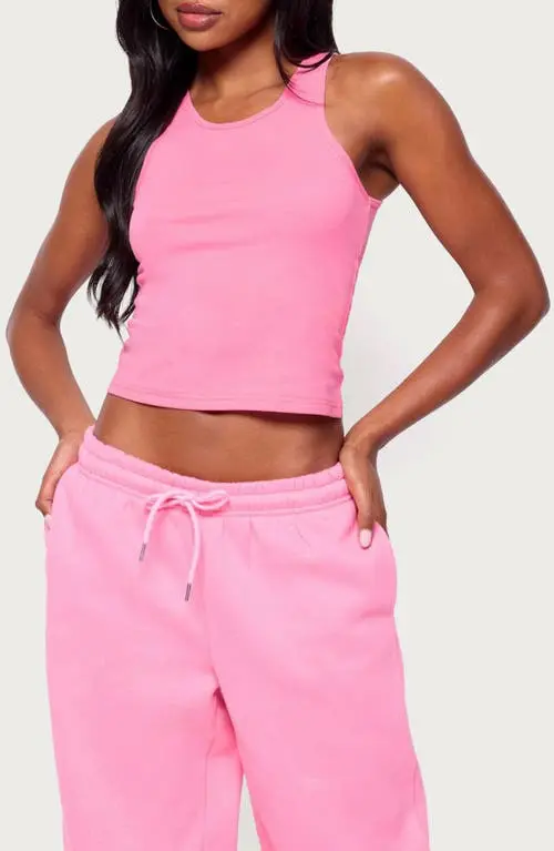EDIKTED Francie Crop Stretch Cotton Rib Tank - Pink