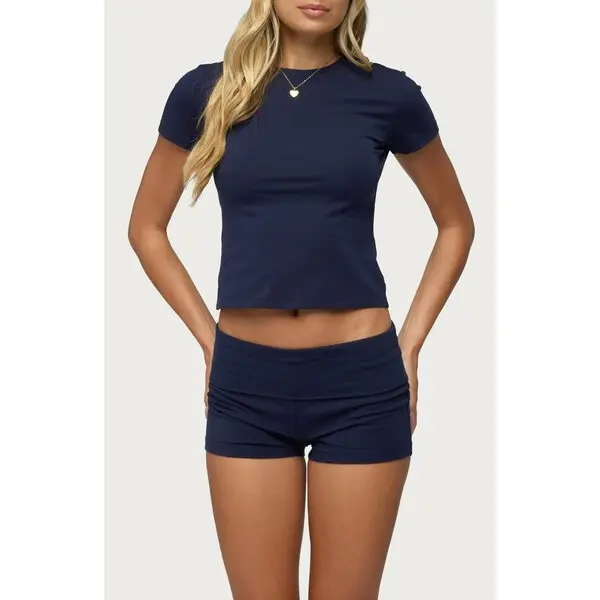 EDIKTED Marleaux Fitted Stretch Cotton T-shirt - Navy
