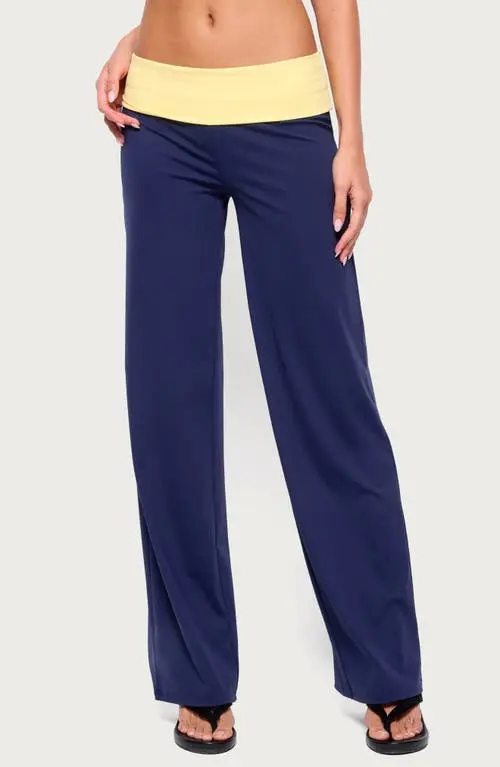 EDIKTED Dayna Contrast Foldover Straight Leg Pants - Navy