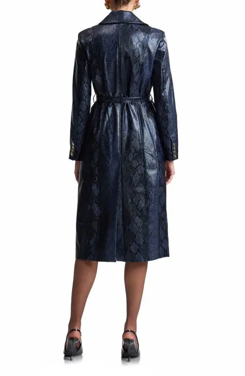 Avec Les Filles Snakeskin Embossed Faux Leather Belted Trench Coat