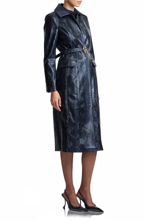 Avec Les Filles Snakeskin Embossed Faux Leather Belted Trench Coat