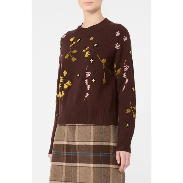 Max Mara Floral Stitch Crewneck Sweater - Dark Brown