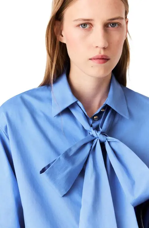 Maje Cotton Pussy Bow Shirt