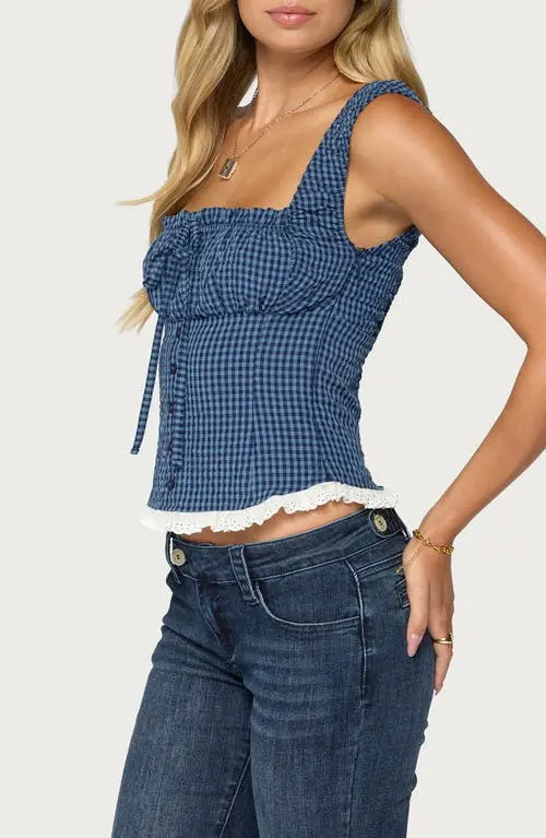 EDIKTED Zeffie Gingham Tie Front Top