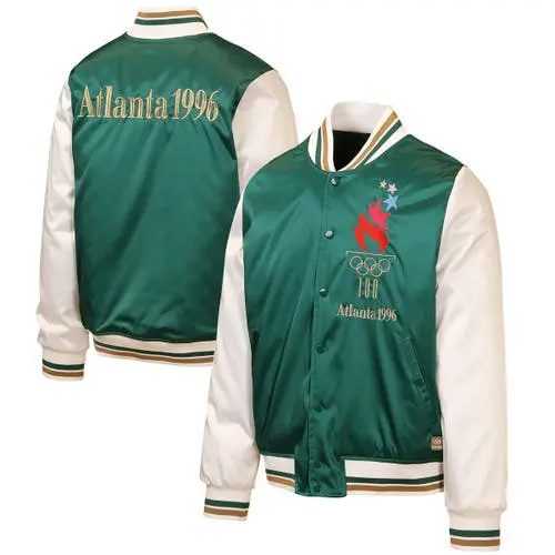OUTERSTUFF Cream Atlanta 1996 Summer Olympics Full-snap Satin Bomber Jacket - Green