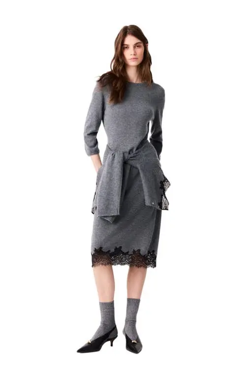 Maje Dress With Lace Panel - Grey/black