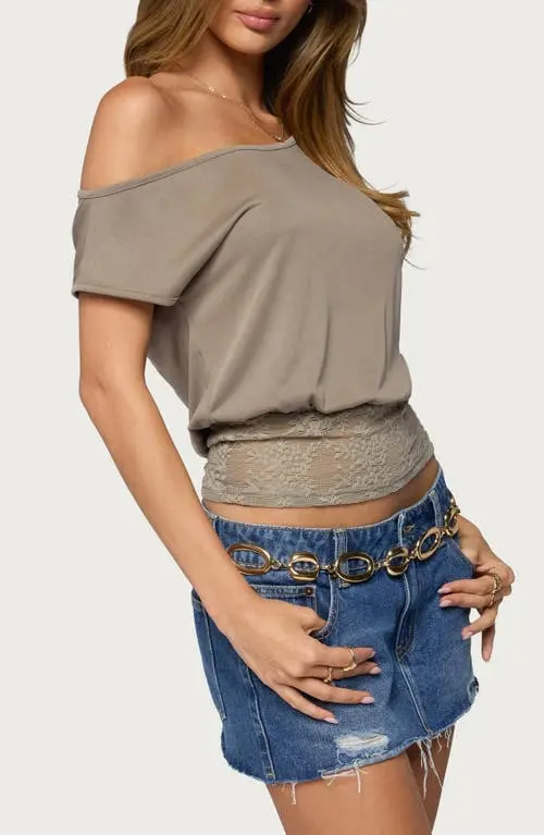 EDIKTED Michy Off The Shoulder Lace Hem Top