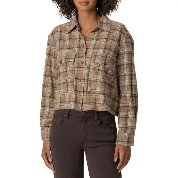 Kut From The Kloth Mira Boxy Plaid Shirt - Saddle Brown
