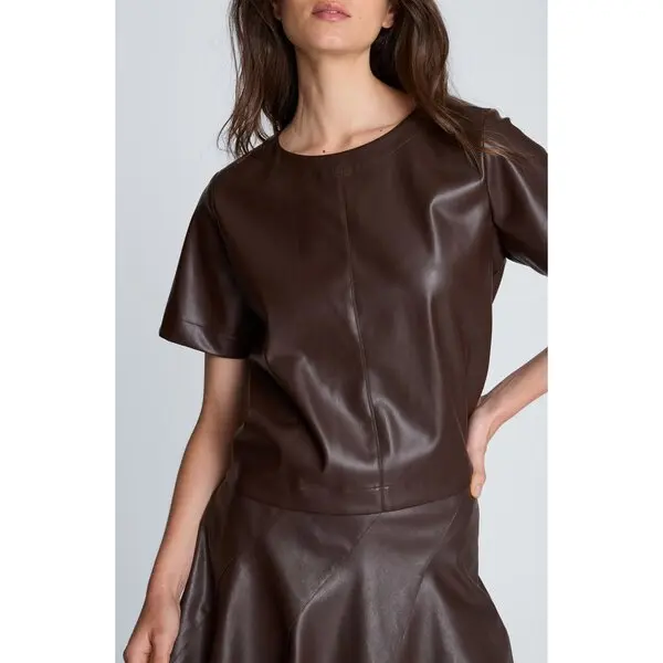 KENNETH COLE Faux Leather Crop Top - Medium Bark