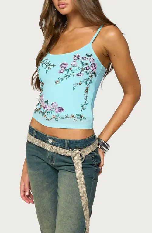 EDIKTED Blair Floral Beaded Mesh Camisole