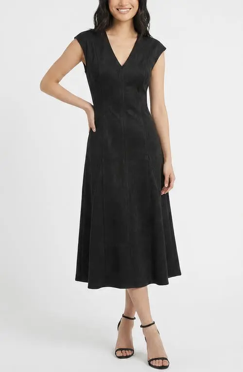 Maggy London Sleeveless Faux Suede V-neck Midi Dress - Black