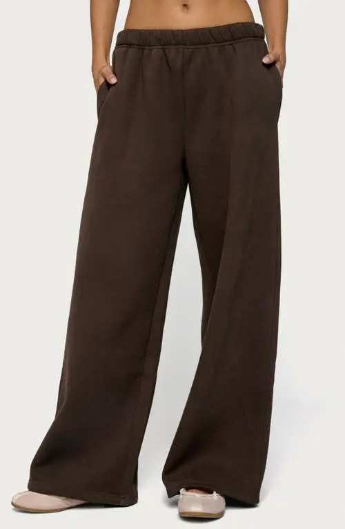 EDIKTED Glow Rhinestone Wide Leg Sweatpants - Brown