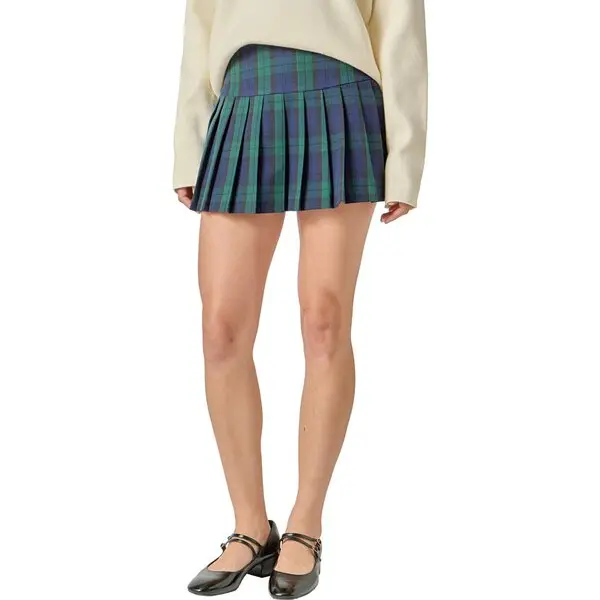 English Factory Pleated Plaid Mini Skort