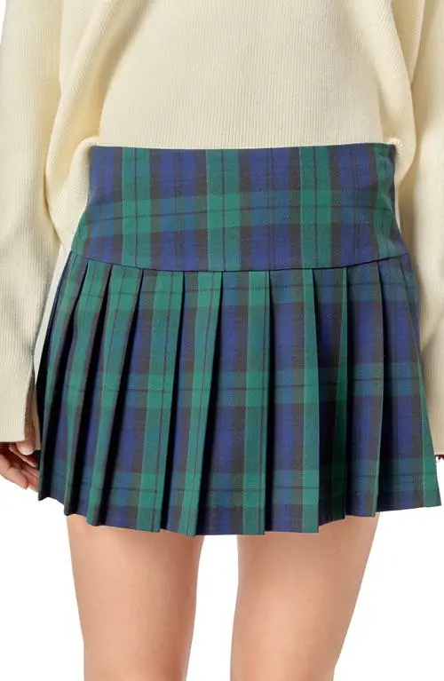 English Factory Pleated Plaid Mini Skort