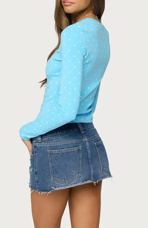 EDIKTED Daliya Polka Dot Long Sleeve Crop Top