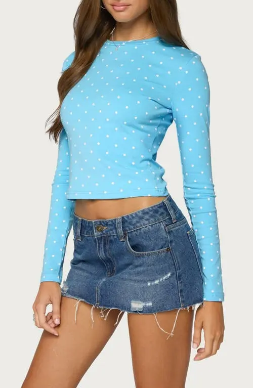 EDIKTED Daliya Polka Dot Long Sleeve Crop Top