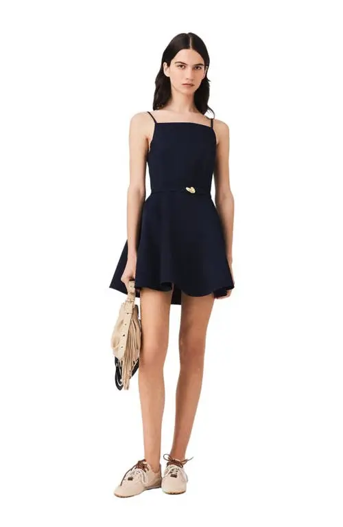 Maje Flared Dress With Straps - Navy