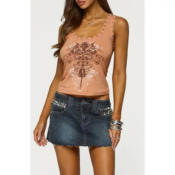 EDIKTED Demea Studded Graphic Tank - Orange