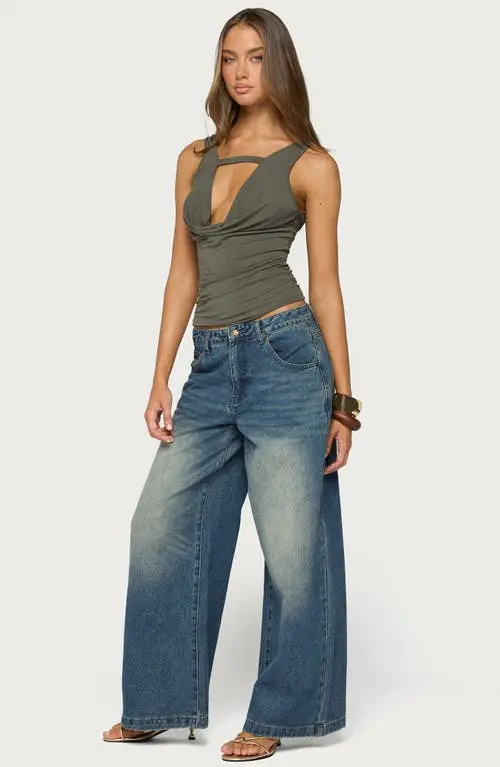 EDIKTED Emeri Deep Cowl Neck Cutout Top