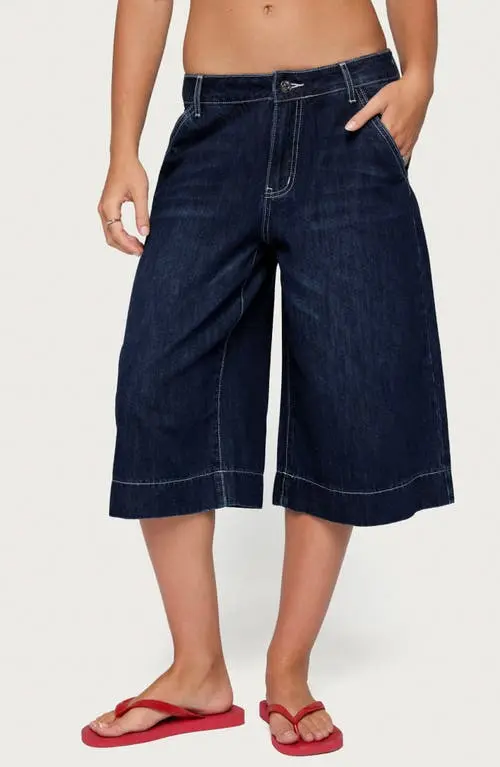 EDIKTED Letty Low Rise Denim Bermuda Shorts - Dark-blue