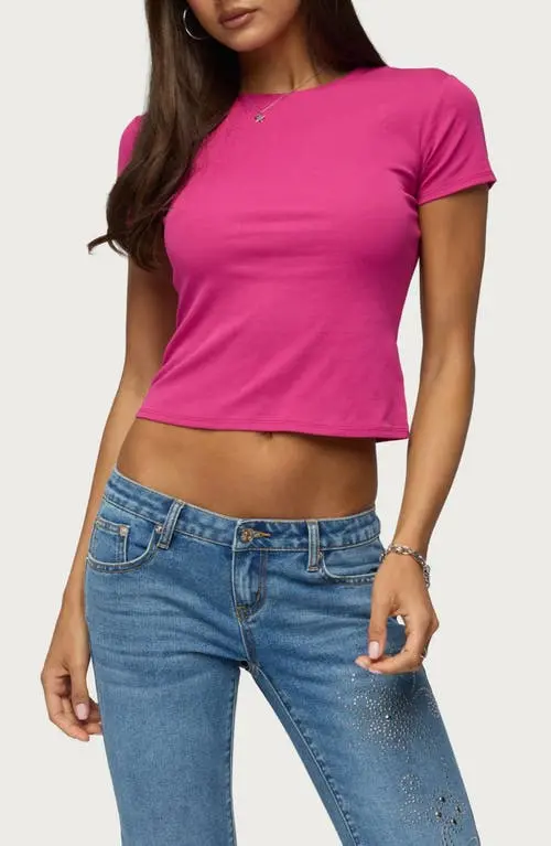 EDIKTED Sirenna Crop Stretch Cotton T-shirt - Raspberry
