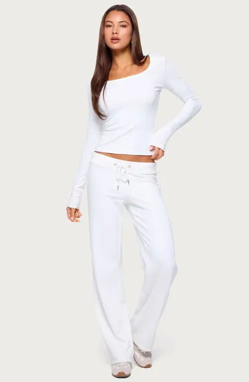 EDIKTED Flossy Ribbed Long Sleeve T-shirt