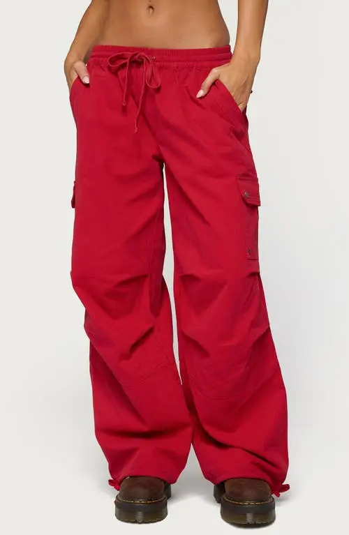EDIKTED Paskal Twill Baggy Parachute Pants - Red
