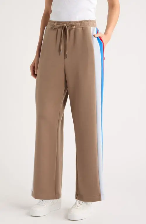 Bernardo Wide Leg Side Zip Track Pants With Contrast Stripes - Desert Taupe/evening Blue
