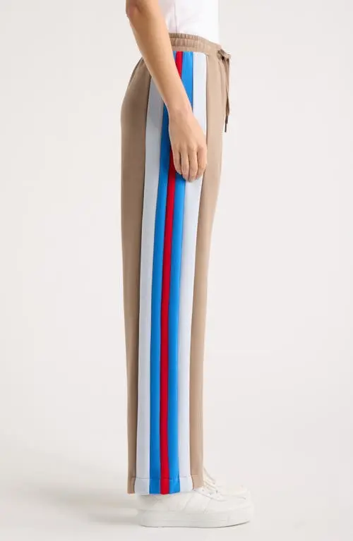 Bernardo Wide Leg Side Zip Track Pants With Contrast Stripes - Desert Taupe/evening Blue