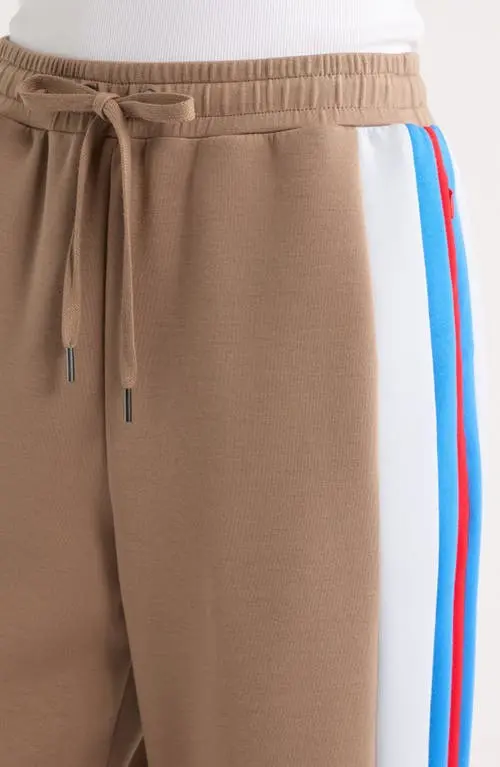 Bernardo Wide Leg Side Zip Track Pants With Contrast Stripes - Desert Taupe/evening Blue