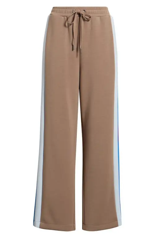 Bernardo Wide Leg Side Zip Track Pants With Contrast Stripes - Desert Taupe/evening Blue