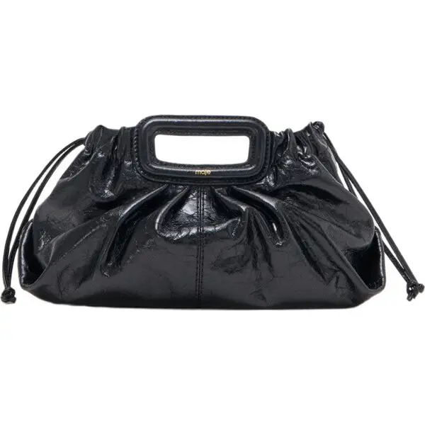 Maje Crackled Leather Milpli Pouch - Black